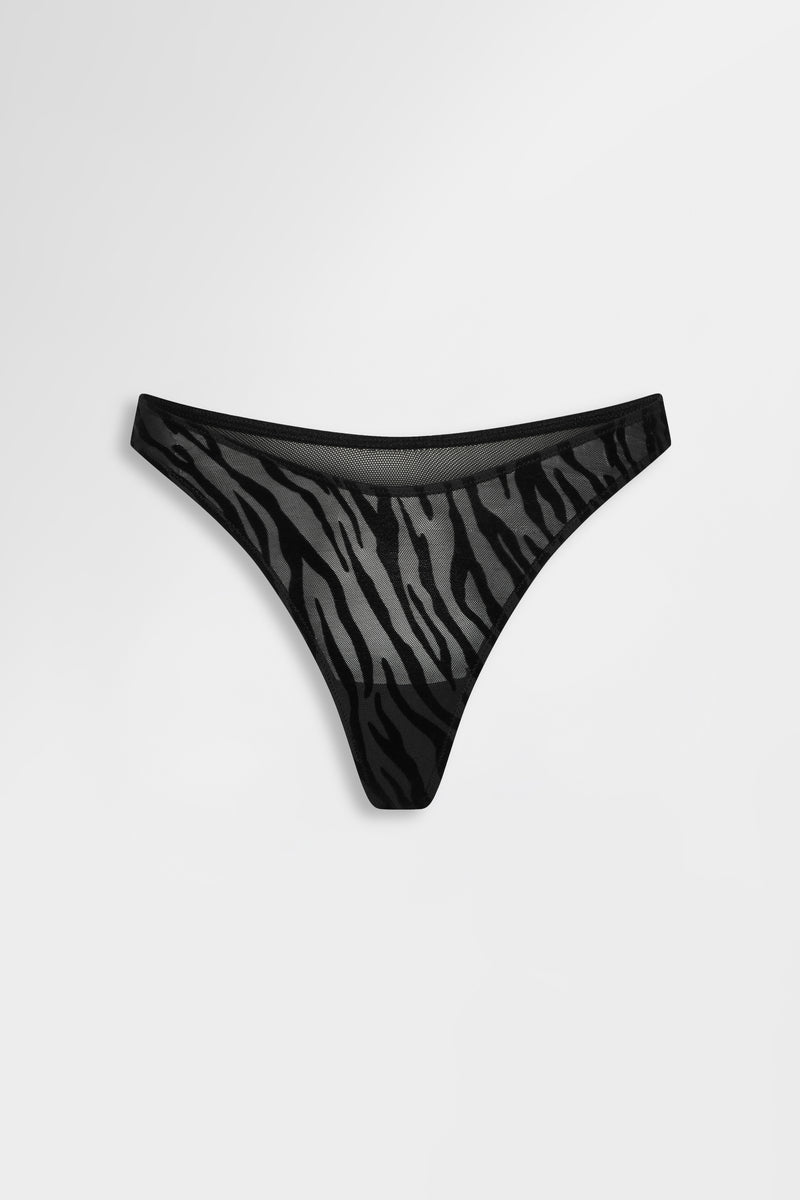 Nieve Mesh Thong Black | Sheer Zebra Mesh Thong | Heist Studios